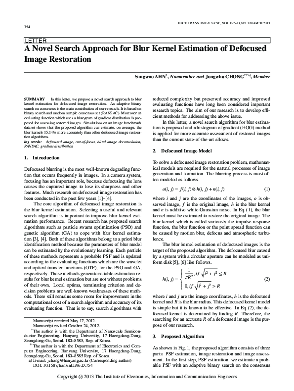 (PDF) A Novel Search Approach for Blur Kernel Estimation of Defocused ...
