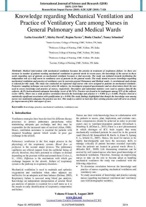 (PDF) Knowledge regarding Mechanical Ventilation and Practice of ...