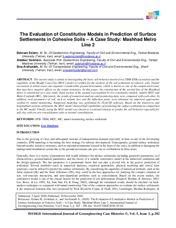 (PDF) Evaluation of Constitutive Models in Prediction of Surface ...