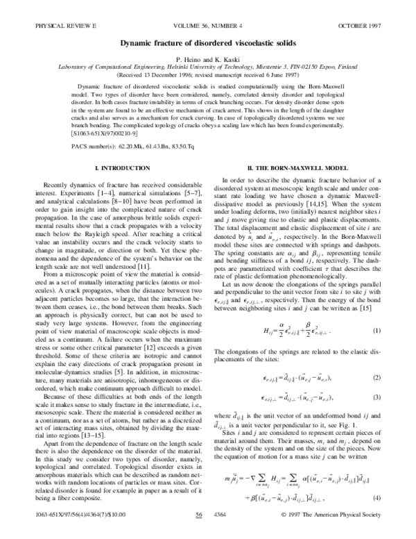 (PDF) Dynamic fracture of disordered viscoelastic solids