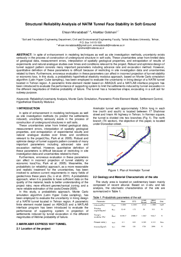 (PDF) Structural reliability analysis of NATM tunnel face stability in soft ground
