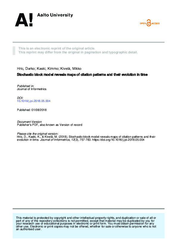 Pdf Stochastic Block Model Reveals Maps Of Citation Patterns And Their Evolution In Time