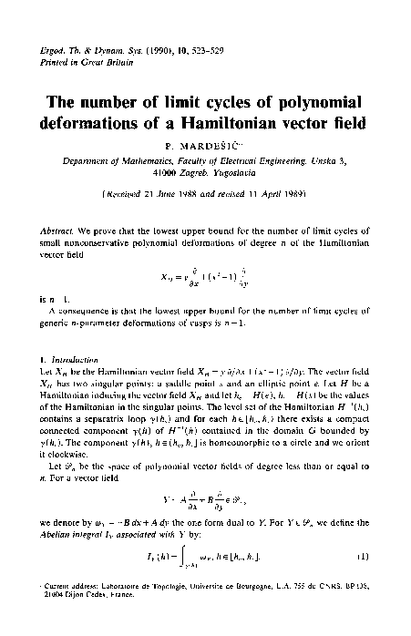 (PDF) The number of limit cycles of polynomial deformations of a Hamiltonian vector field