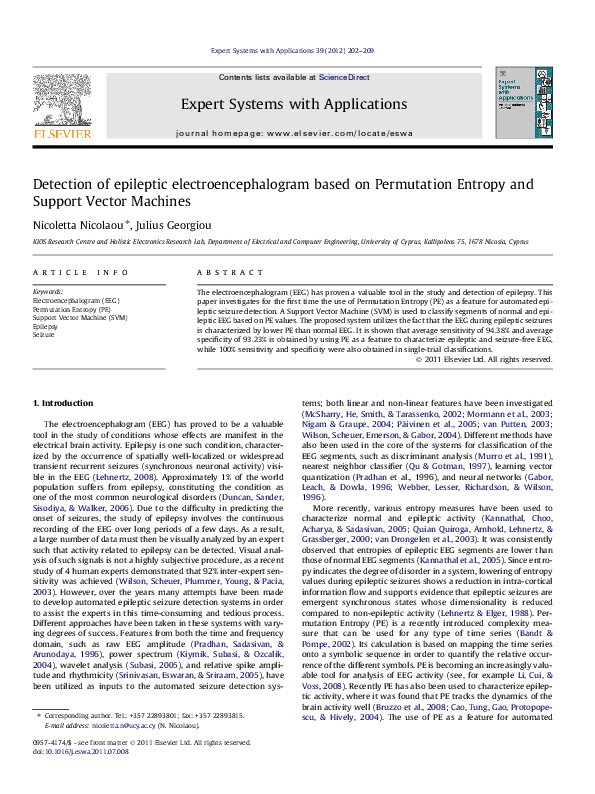 Pdf Detection Of Epileptic Electroencephalogram Based On Permutation