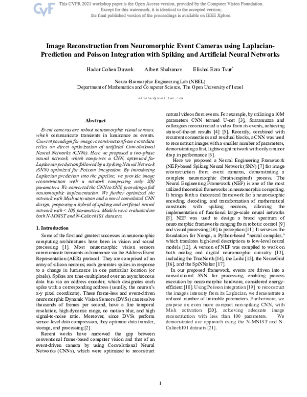 Pdf Image Reconstruction From Neuromorphic Event Cameras Using Laplacian Prediction And