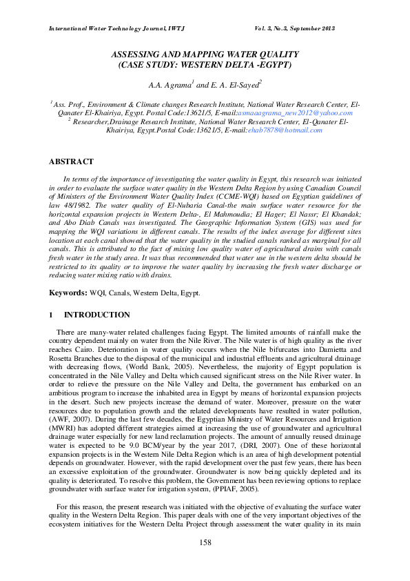 (PDF) ASSESSING AND MAPPING WATER QUALITY (CASE STUDY: WESTERN DELTA -EGYPT