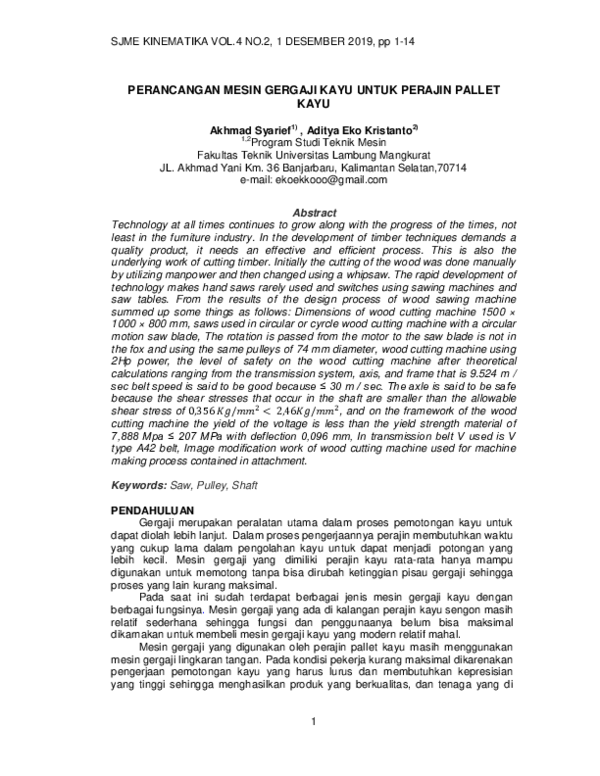 (PDF) Perancangan Mesin Gergaji Kayu Untuk Perajin Pallet Kayu