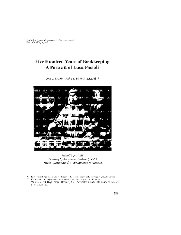 (PDF) Five hundred years of bookkeeping: A portrait of Luca Pacioli