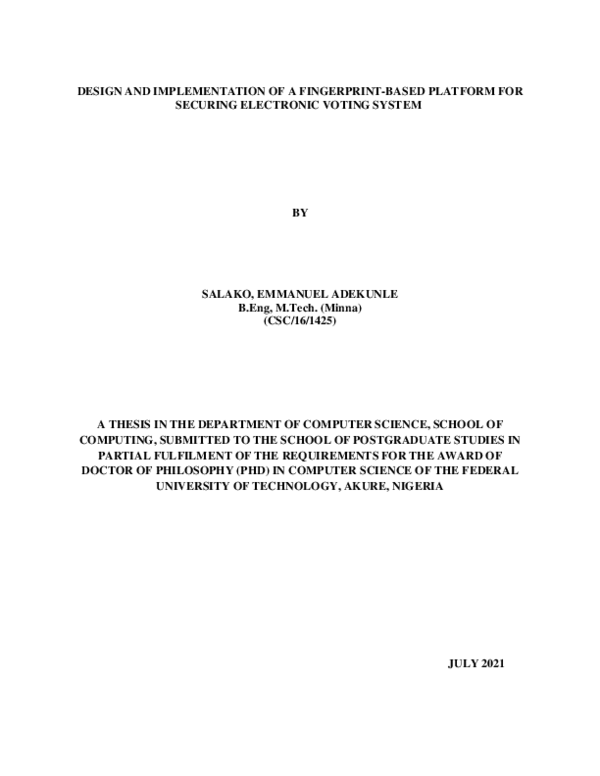 Pdf Design And Implementation Of A Fingerprint Based Platform For Securing Electronic Voting
