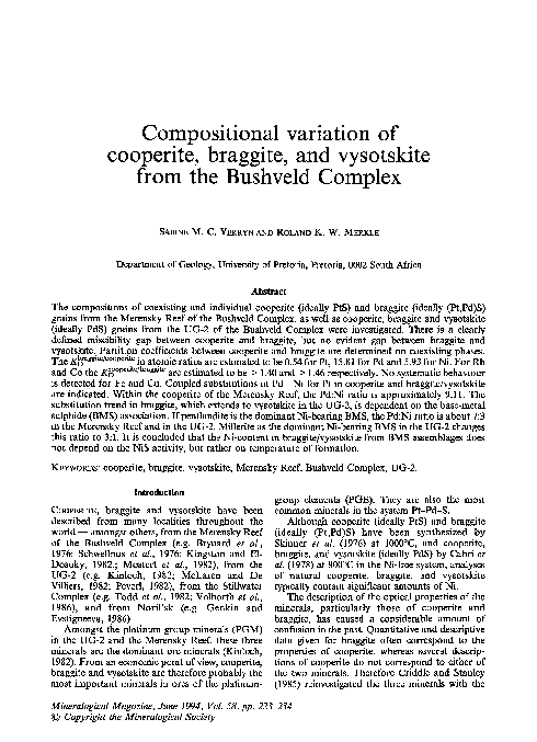 (PDF) Compositional variation of cooperite, braggite, and vysotskite ...