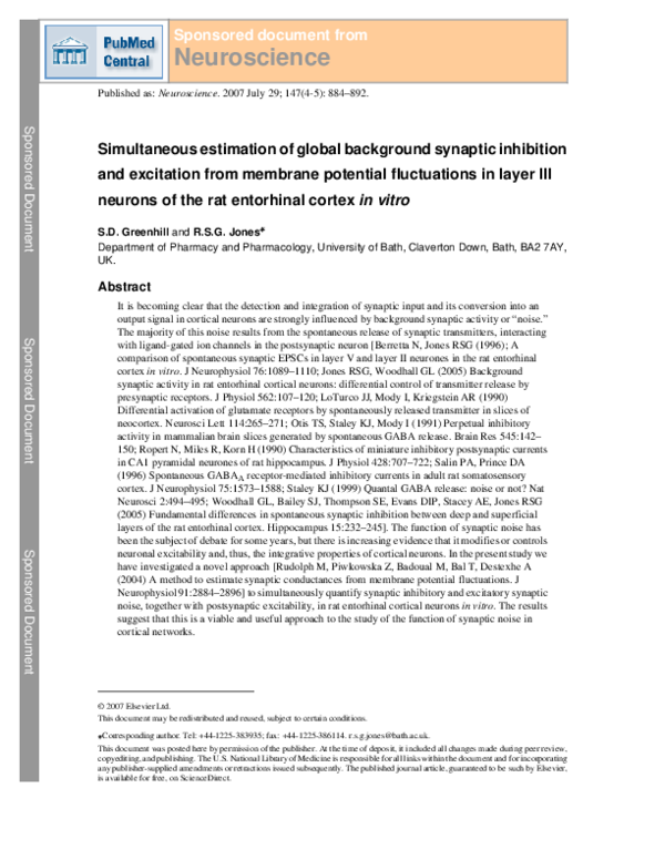 Pdf Simultaneous Estimation Of Global Background Synaptic Inhibition