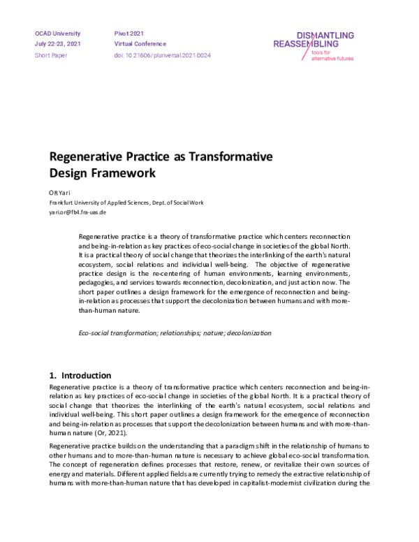 (PDF) Regenerative Practice as Transformative Design Framework