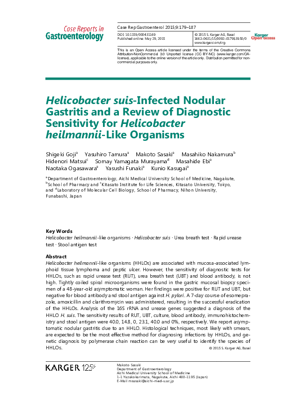 (PDF) Helicobacter suis-Infected Nodular Gastritis and a Review of ...