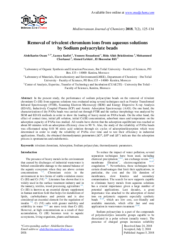 (PDF) Removal of trivalent chromium ions from aqueous solutions by Sodium polyacrylate beads