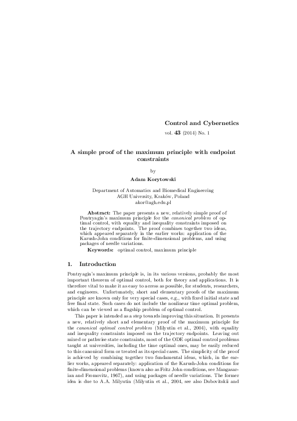(PDF) A simple proof of the maximum principle with endpoint constraints