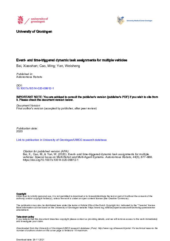 Pdf Event And Time Triggered Dynamic Task Assignments For Multiple
