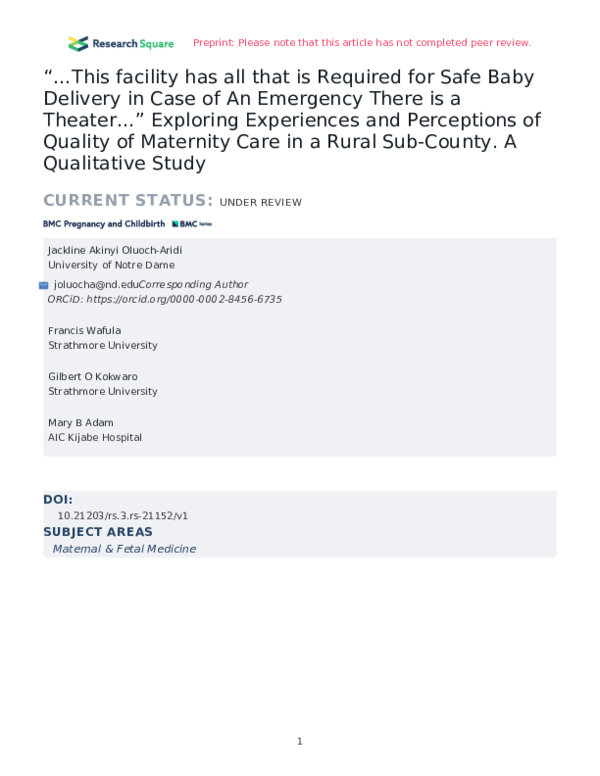 (PDF) “…This facility has all that is Required for Safe Baby Delivery ...