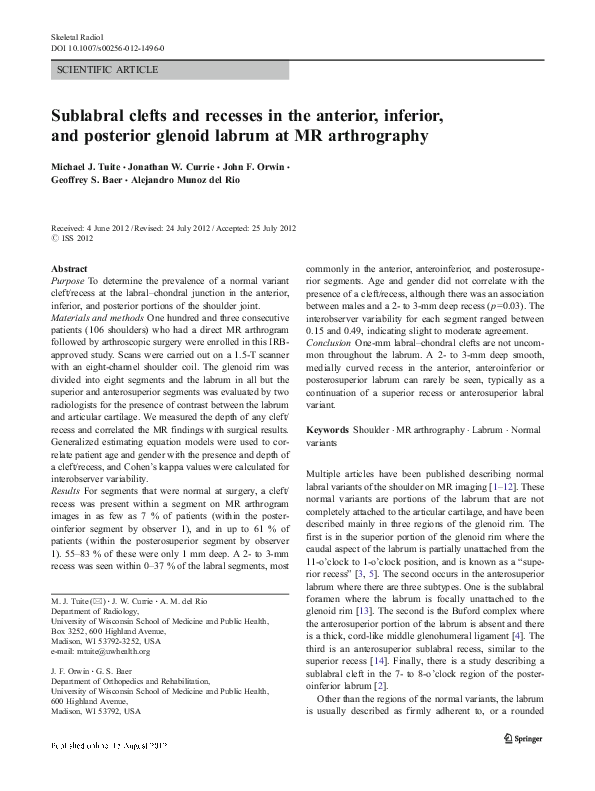 (PDF) Sublabral clefts and recesses in the anterior, inferior, and ...