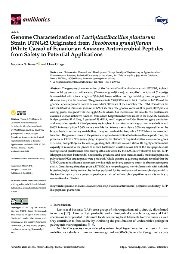 (PDF) Genome Characterization of Lactiplantibacillus plantarum Strain UTNGt2 Originated from ...
