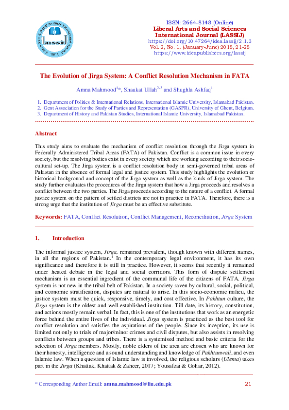 (PDF) The Evolution of Jirga System: A Conflict Resolution Mechanism in ...