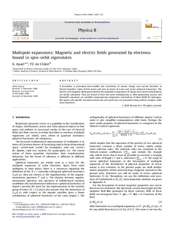 (PDF) Multipole expansions: Magnetic and electric fields generated by ...