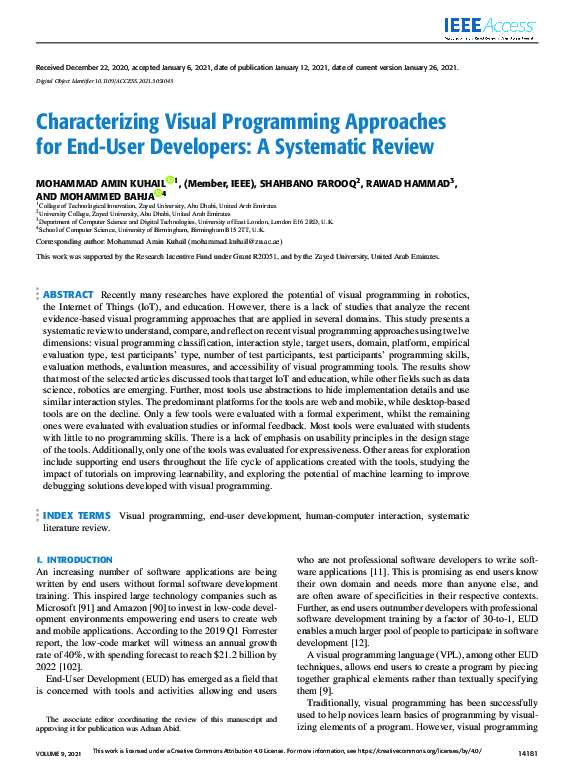 (PDF) Characterizing Visual Programming Approaches for End-User Developers: A Systematic Review