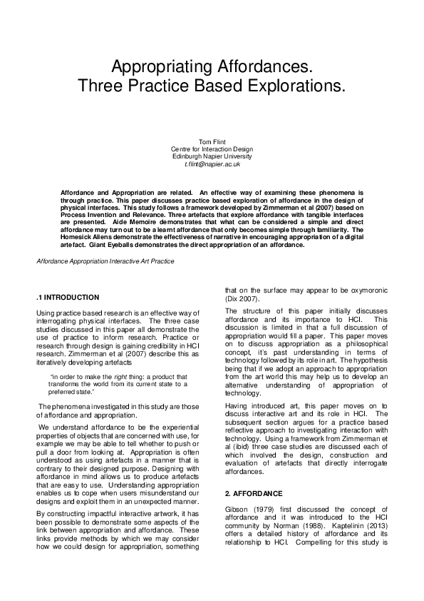 (PDF) Appropriating Affordances. Three Practice Based Explorations