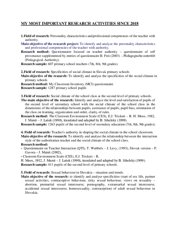 (PDF) MY MOST IMPORTANT RESEARCH ACTIVITIES SINCE 2018