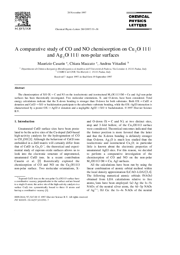(PDF) A comparative study of CO and NO chemisorption on Cu2O(111) and ...