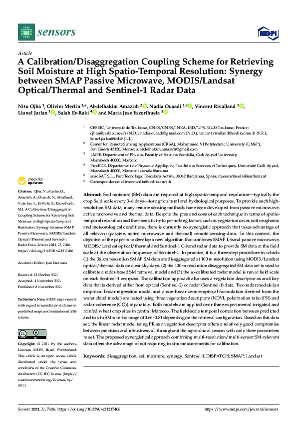 (PDF) A Calibration/Disaggregation Coupling Scheme for Retrieving Soil Moisture at High Spatio ...