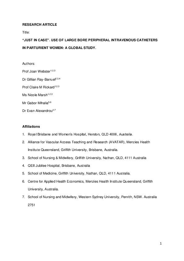 (PDF) “Just in case”. Use of large-bore peripheral intravenous ...