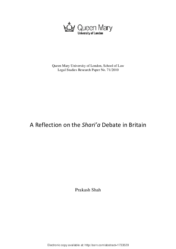 (PDF) A Reflection on the Shari’a Debate in Britain