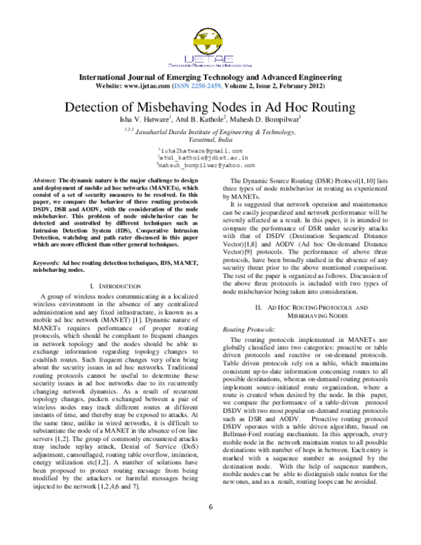 Pdf Detection Of Misbehaving Nodes In Ad Hoc Routing