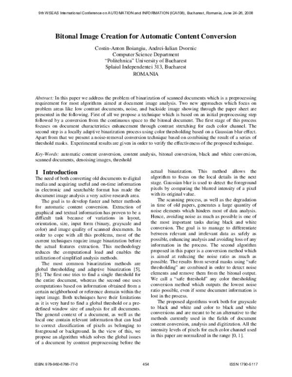(PDF) Bitonal image creation for automatic content conversion