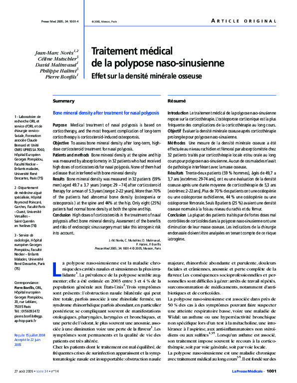 (PDF) Traitement médical de la polypose naso-sinusienne