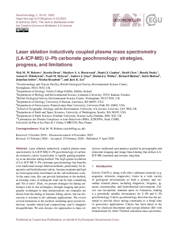(PDF) Laser ablation inductively coupled plasma mass spectrometry (LA-ICP-MS) U–Pb carbonate ...