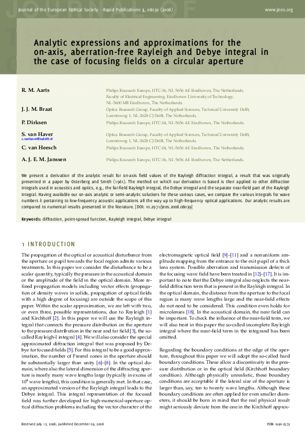 (PDF) Analytic expressions and approximations for the on-axis ...