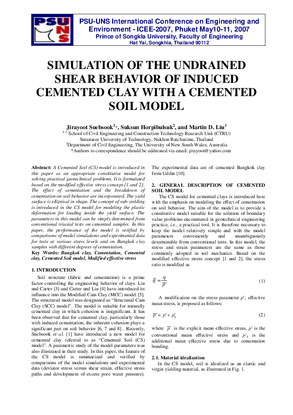 (PDF) Simulation of the Undrained Shear Behavior of Induced Cemented ...