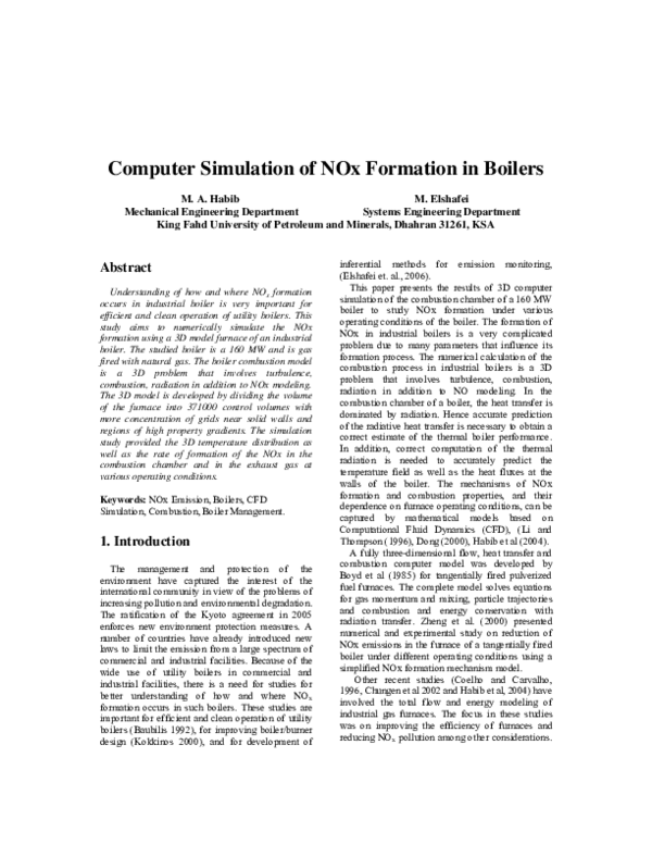 (PDF) Computer Simulation of NOx Formation in Boilers