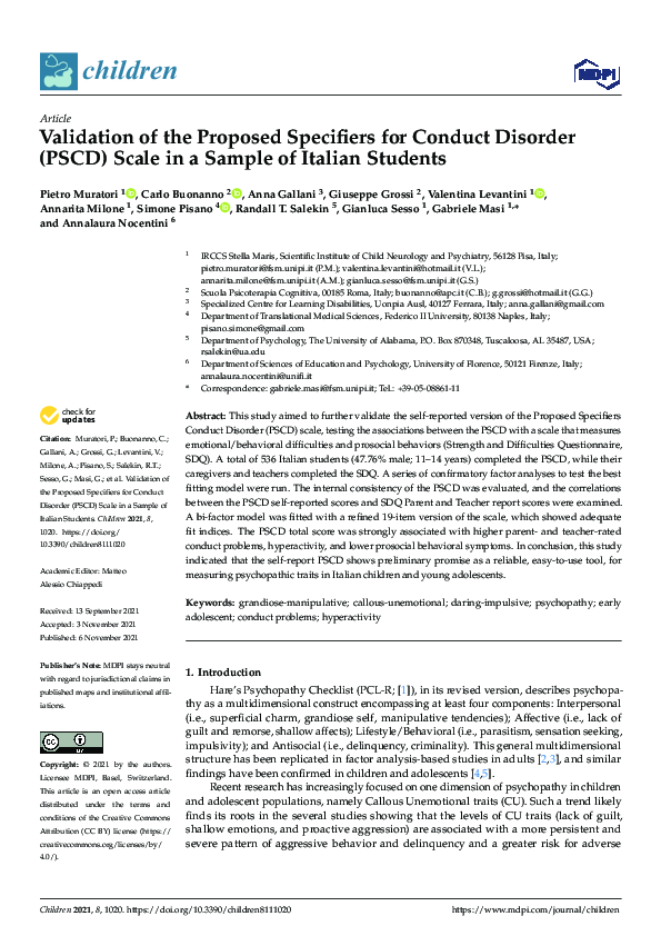 (PDF) Validation of the Proposed Specifiers for Conduct Disorder (PSCD ...