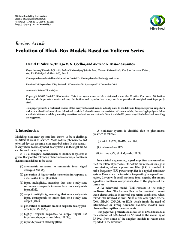 (PDF) Evolution of Black-Box Models Based on Volterra Series