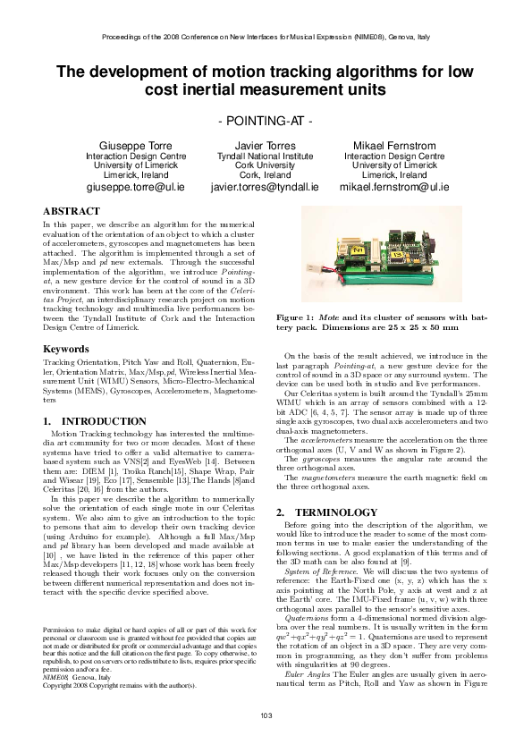 (PDF) Motion Tracking with Low-Cost Inertial Sensors