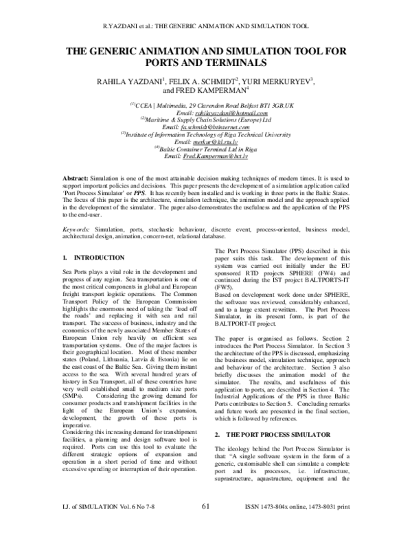(PDF) The Generic Animation and Simulation Tool for Ports and Terminals