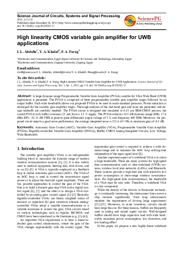 (PDF) High linearity CMOS variable gain amplifier for UWB applications