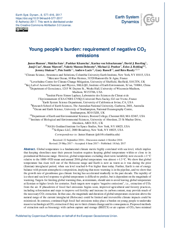 (PDF) Young People's Burden: Requirement of Negative CO 2 Emissions