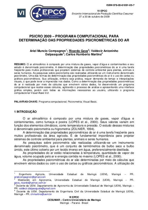 (PDF) Psicro 2009 – Programa Computacional para Determinação das ...