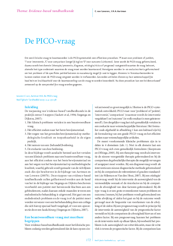 (PDF) [The PICO (Patient-Intervention-Comparison-Outcome) question]