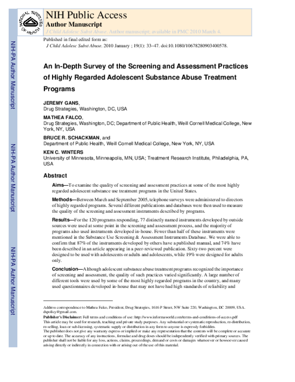 (PDF) An In-Depth Survey of the Screening and Assessment Practices of ...