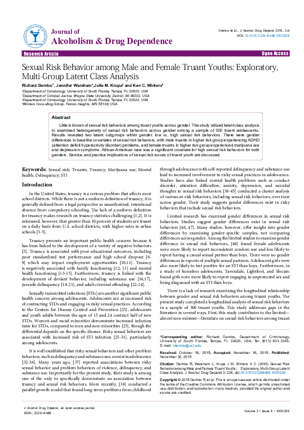 (PDF) Sexual Risk Behavior among Male and Female Truant Youths ...