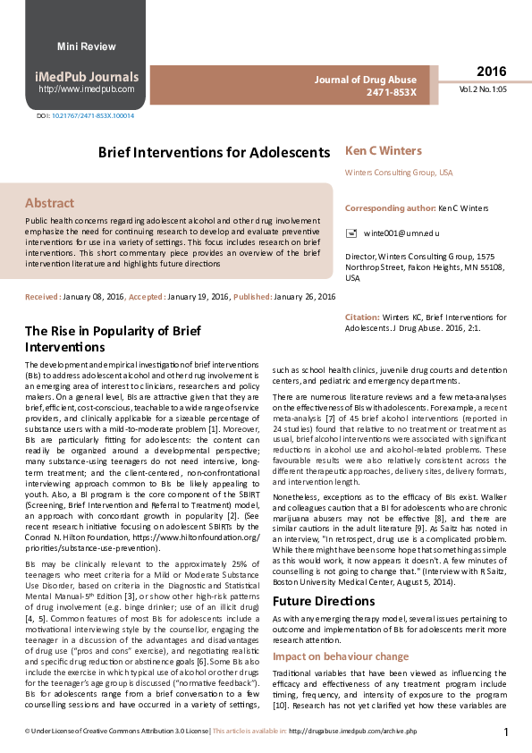 (PDF) Brief Interventions for Adolescents